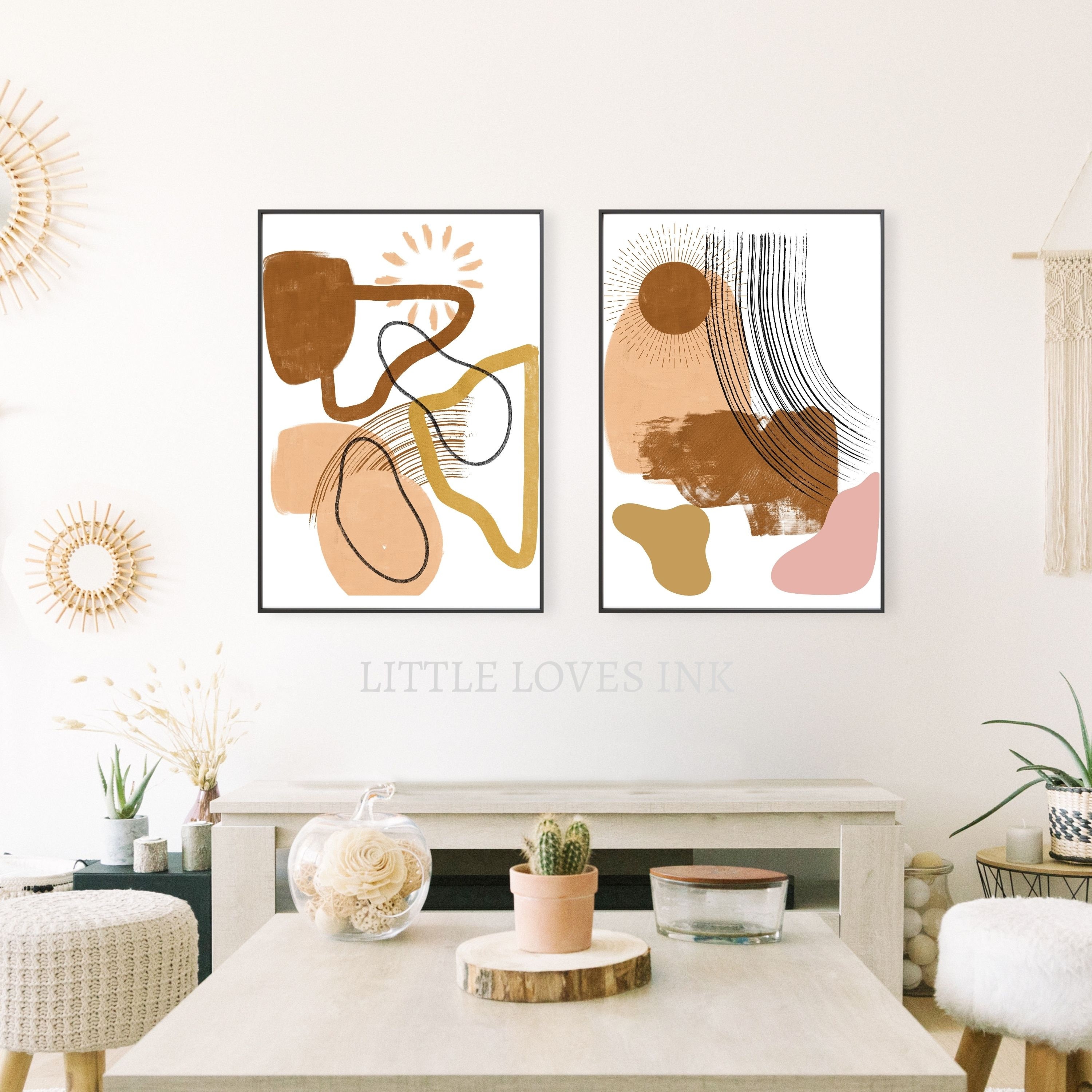 Set von 3 abstrakten Boho Wandkunst Drucke, Boho abstrakte Drucke, Wohnzimmer KunstDruck, Home ...