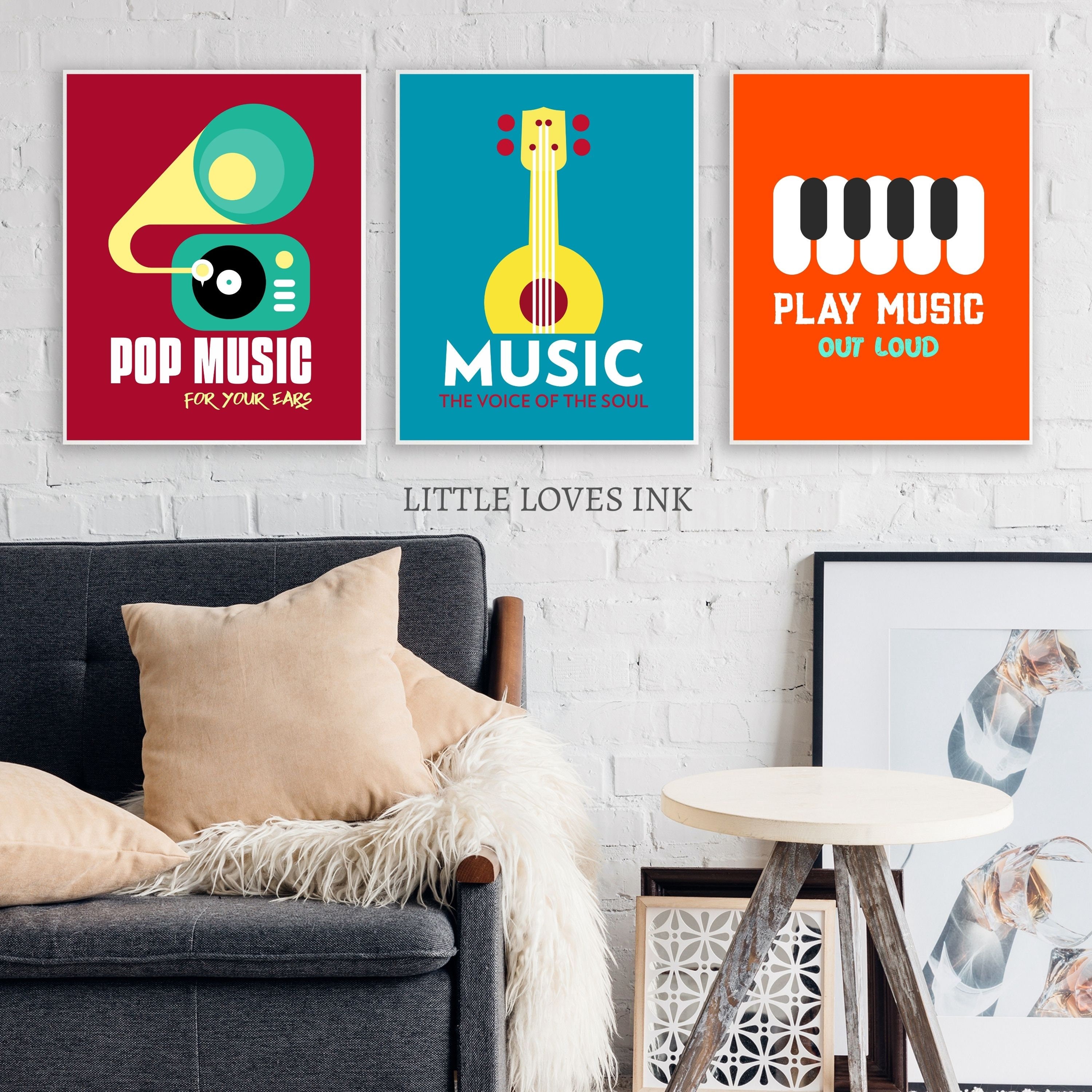 Music Wall Art Set of 3, Music Guitar Printable, Music Piano Print ...