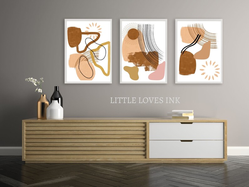 Set von 3 abstrakten Boho Wandkunst Drucke, Boho abstrakte Drucke, Wohnzimmer KunstDruck, Home ...