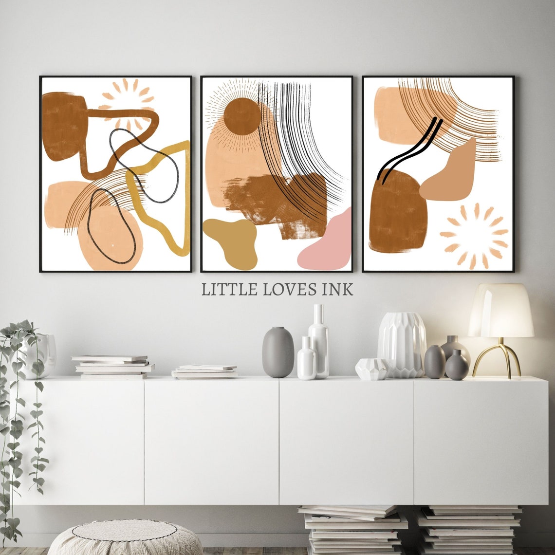 Set von 3 abstrakten Boho Wandkunst Drucke, Boho abstrakte Drucke, Wohnzimmer KunstDruck, Home ...