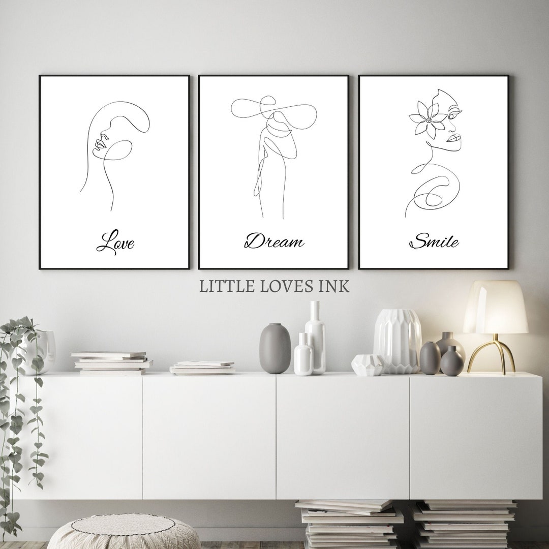 Set of 3 Line Art Wall Prints, Line Art Woman Print, Woman Line Art ...
