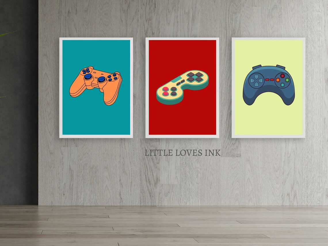 Retro Gaming Prints Set of 3, Retro Gaming Controller Wall Art, Gaming ...