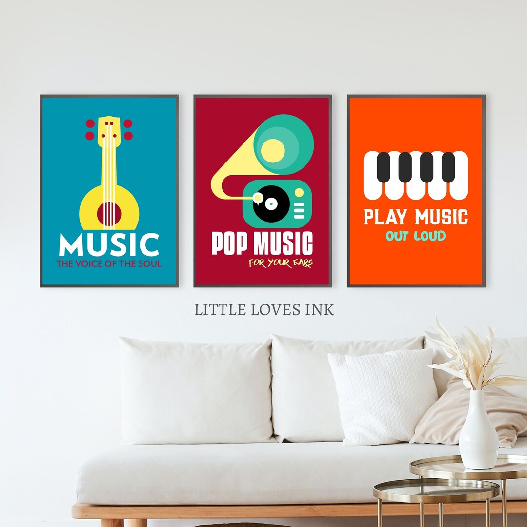 Music Wall Art Set of 3, Music Guitar Printable, Music Piano Print ...