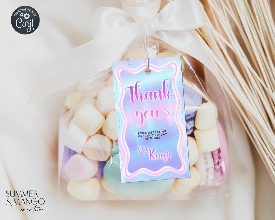 Gift Tag Pastel Pink Purple & Blue Birthday Favor Tag Wavy Party Bag ...