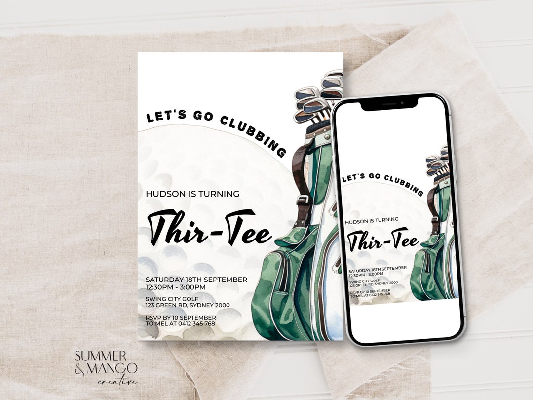 Editable Golf Birthday Invitation Let's Go Clubbing Golf Party Invite ...