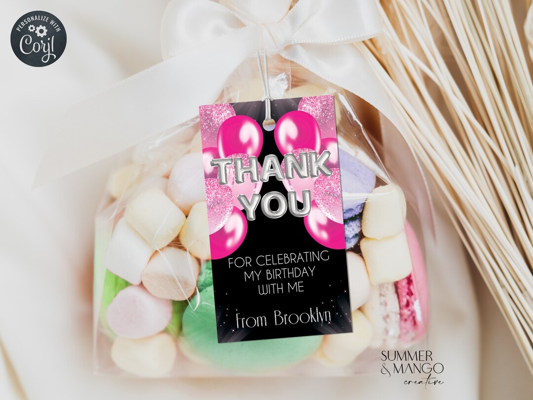 Shades of Pink Thank You Tag Birthday Gift Tag Hot Pink & Black Party ...