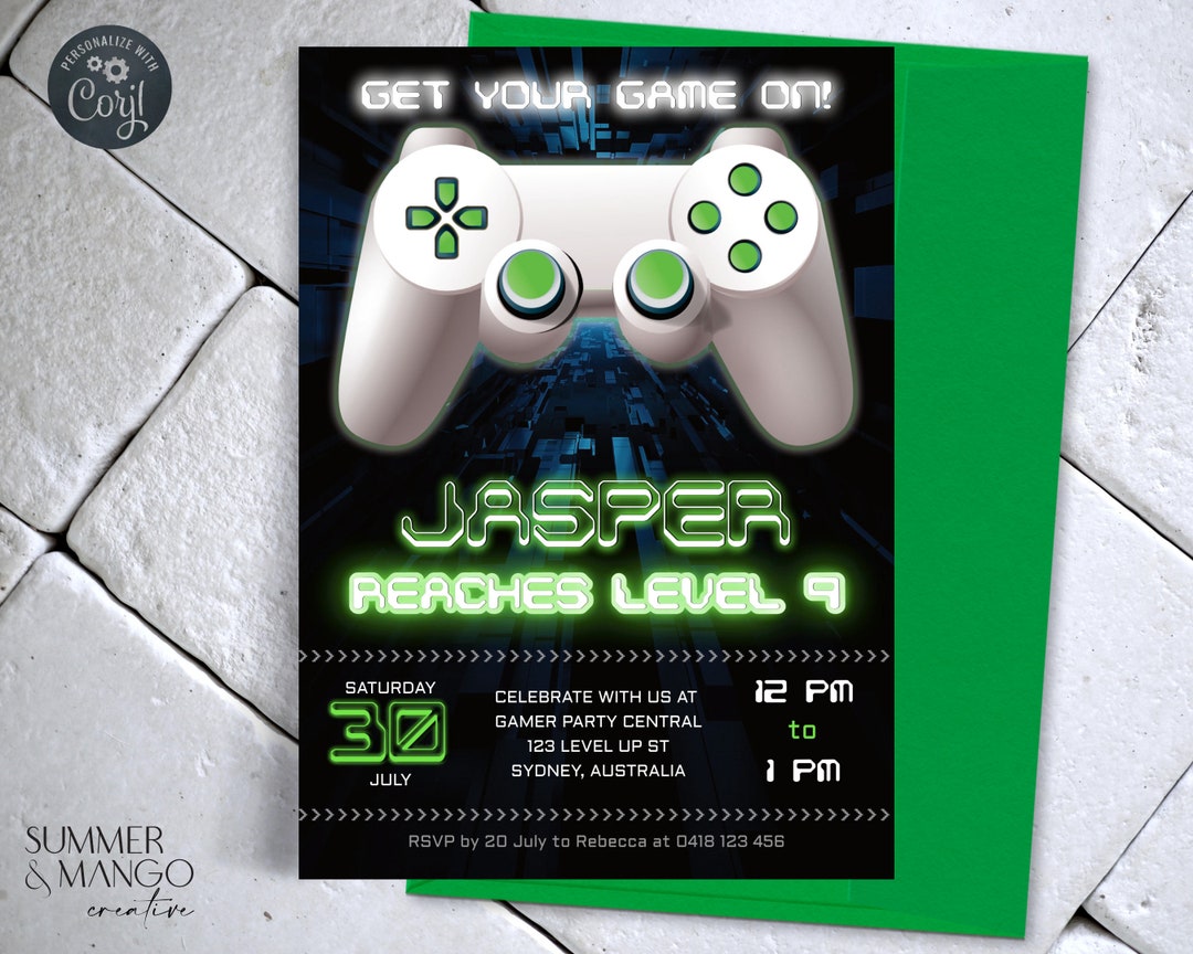 Editable Video Game Invite Arcade Birthday Template Gamer Invitation ...