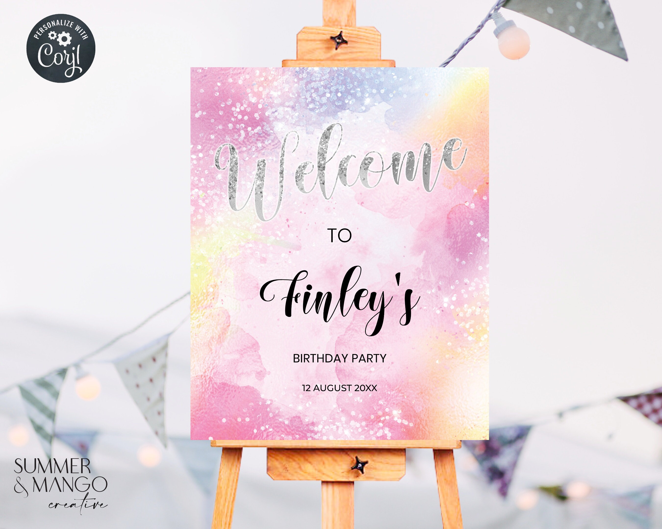 Rainbow Welcome Sign: Editable Pastel Birthday Poster (digital Download ...