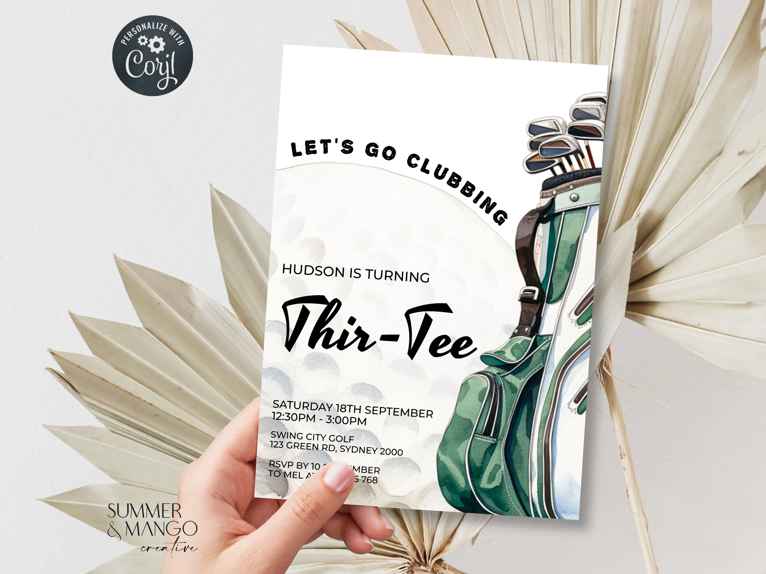 Editable Golf Birthday Invitation Let's Go Clubbing Golf Party Invite ...