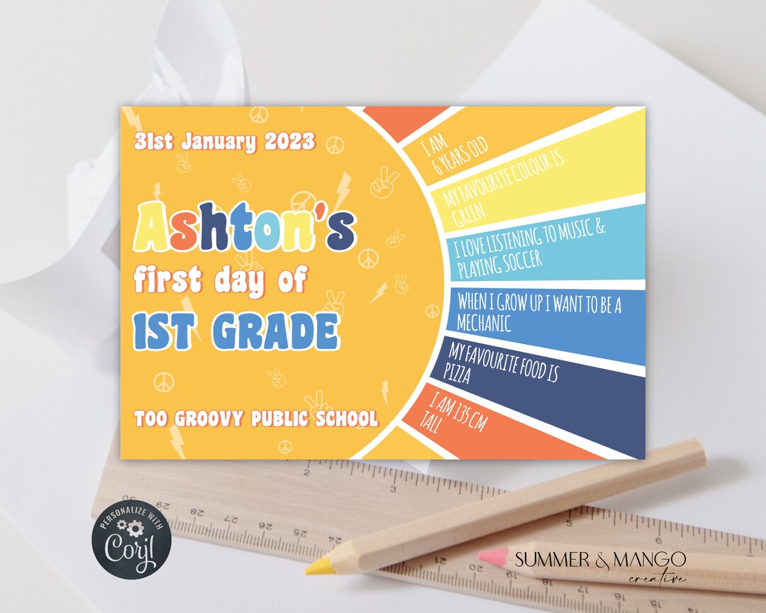 Back to School Poster First Day of School Milestone Sign Groovy ...