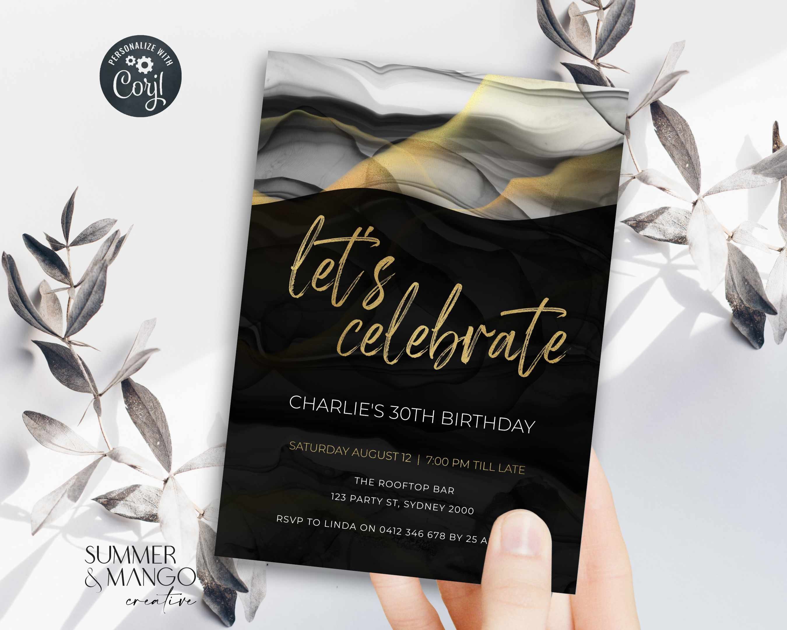 Black & Gold Let's Celebrate Invitation Black and Gold Party Invite ...