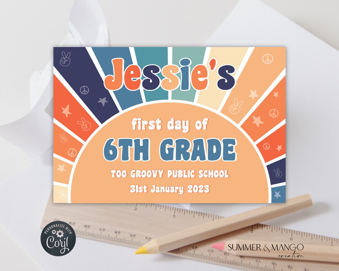 First Day of School Milestone Sign Groovy Sunshine Back to School ...
