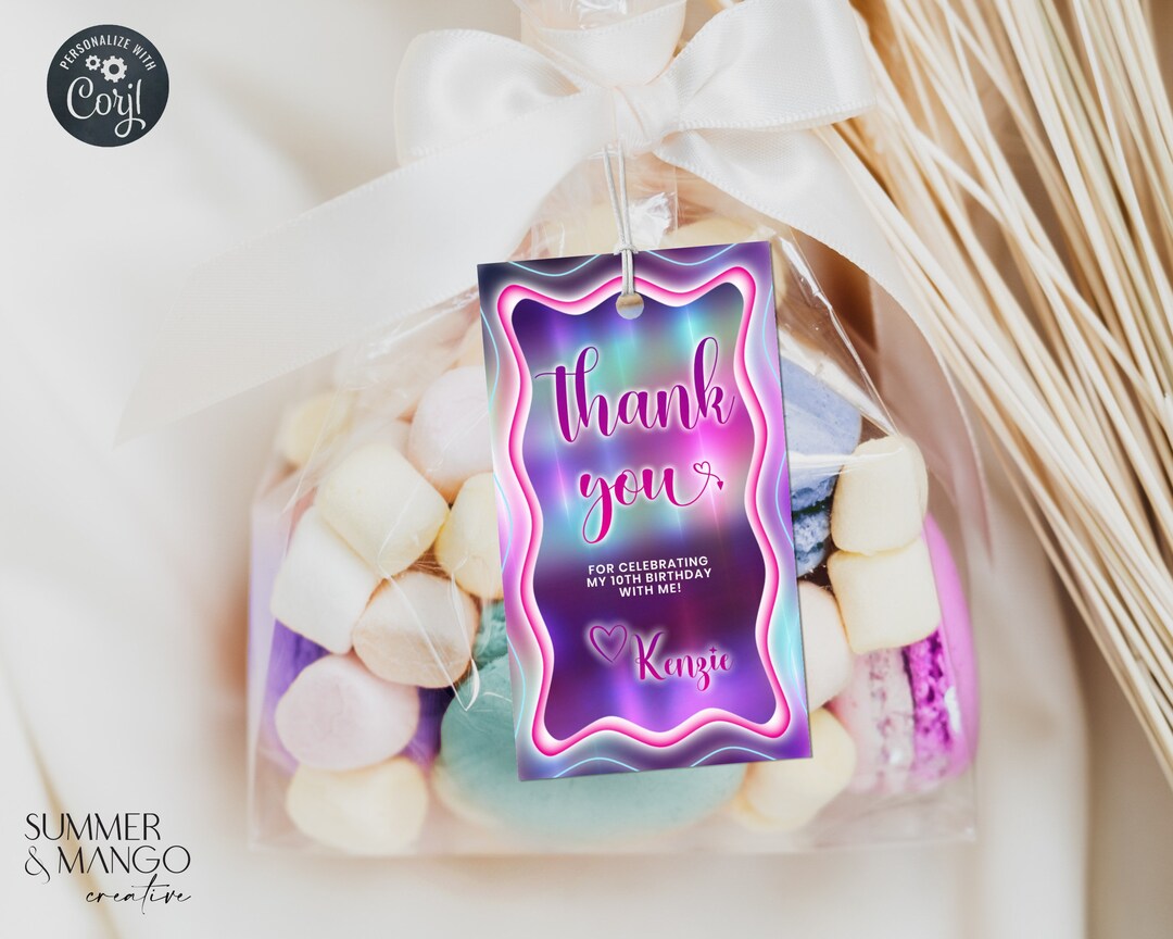 Gift Tag Purple Pink & Blue Birthday Favor Tag Wavy Party Bag Thank You ...