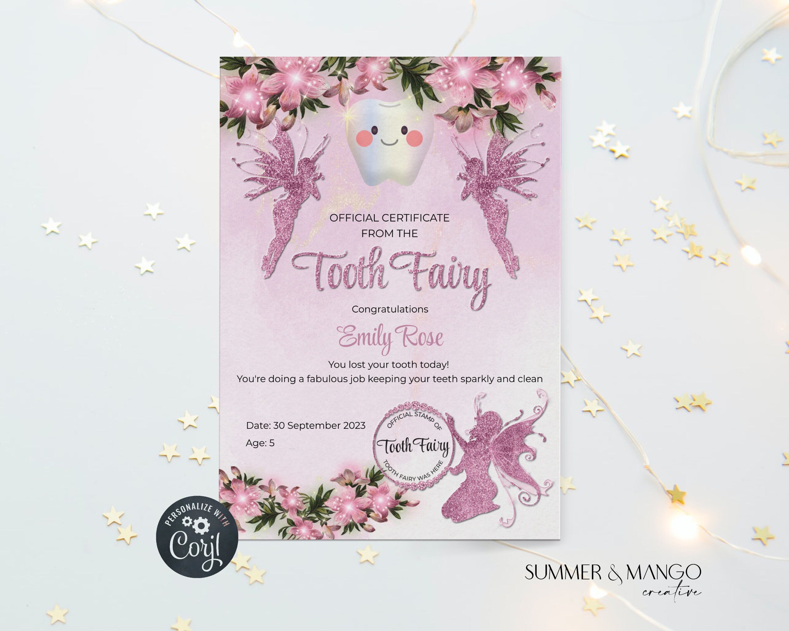 Tooth Fairy Certificate, Lost Tooth Editable Printable, Girls Pink ...