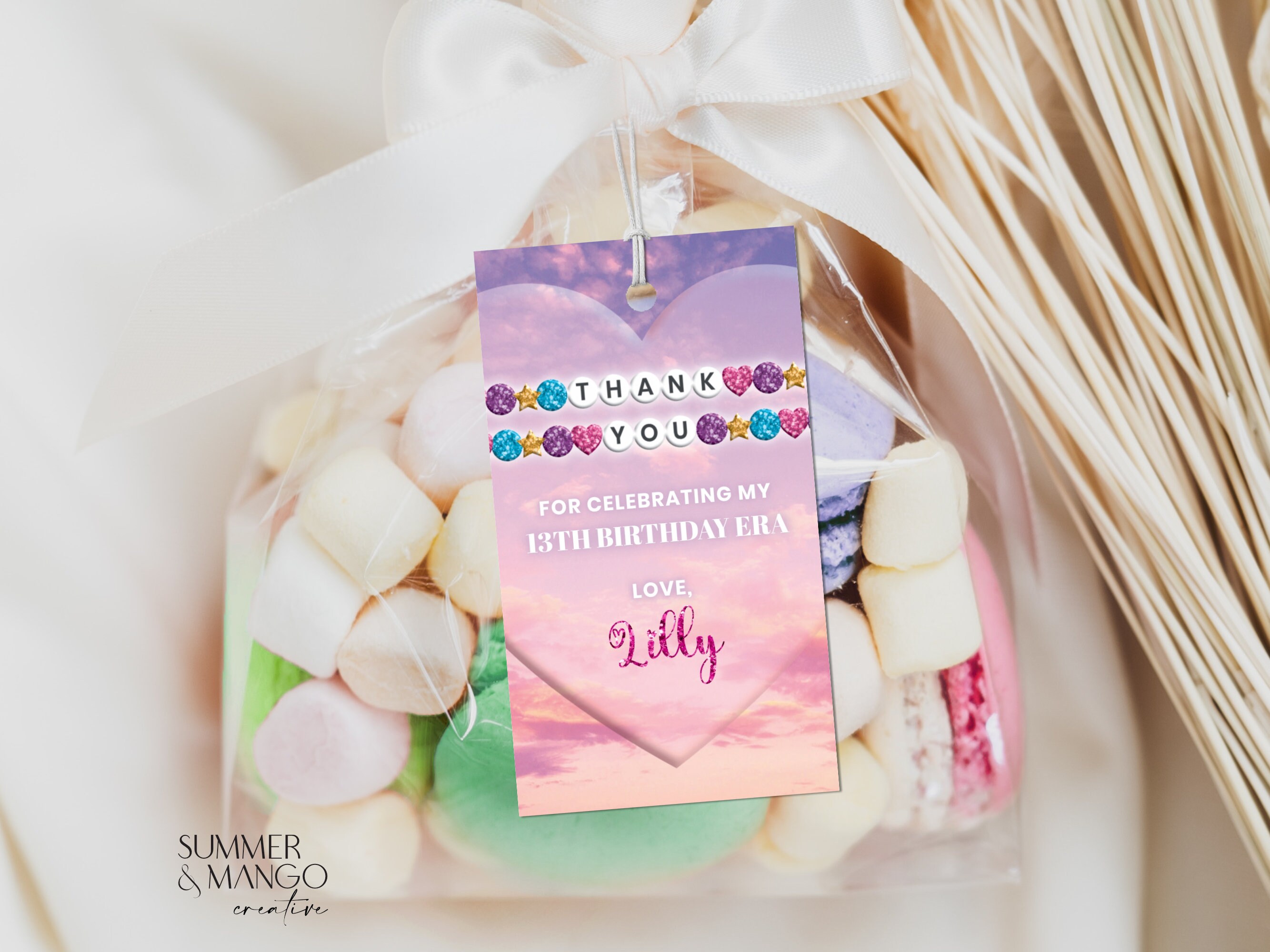 Editable Birthday Era Gift Tag Friendship Bracelet Thank You Tag Pastel ...