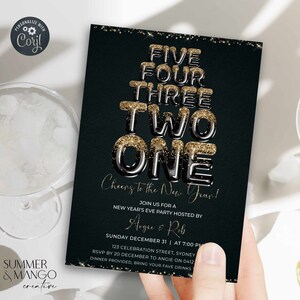 Editable New Years Eve Invitation Black & Gold New Year Countdown ...