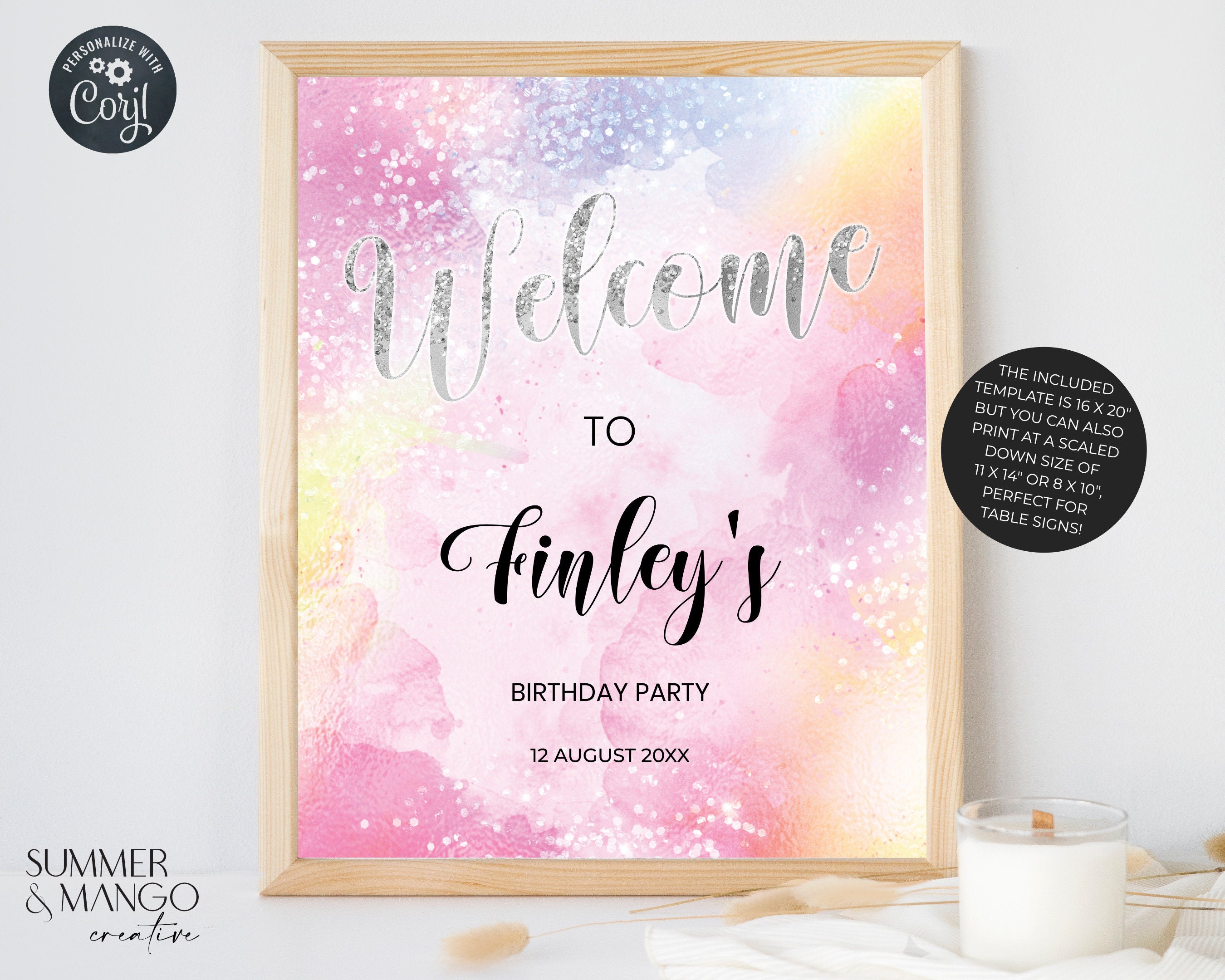 Rainbow Welcome Sign: Editable Pastel Birthday Poster (digital Download ...
