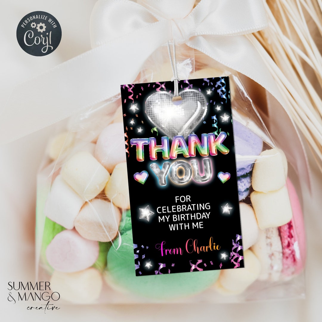 Rainbow Disco Gift Tag Disco Party Thank You Tag Editable Disco Party ...