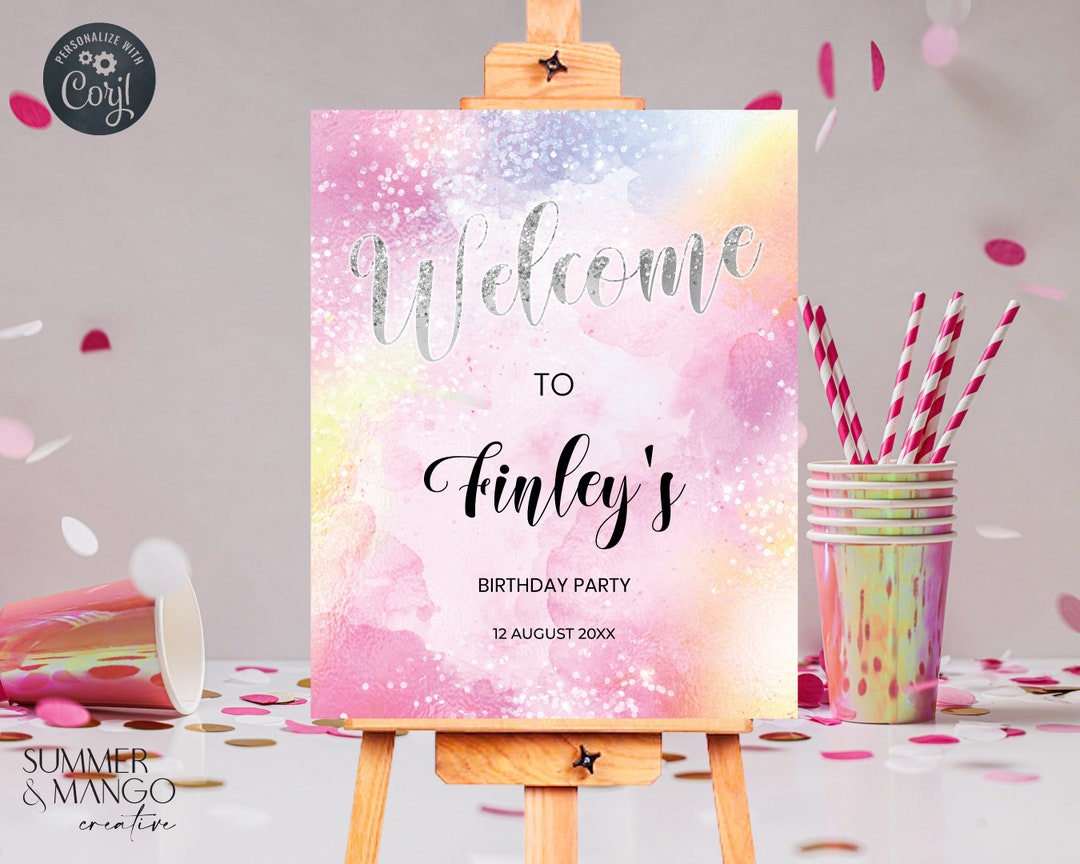 Rainbow Welcome Sign: Editable Pastel Birthday Poster (digital Download ...