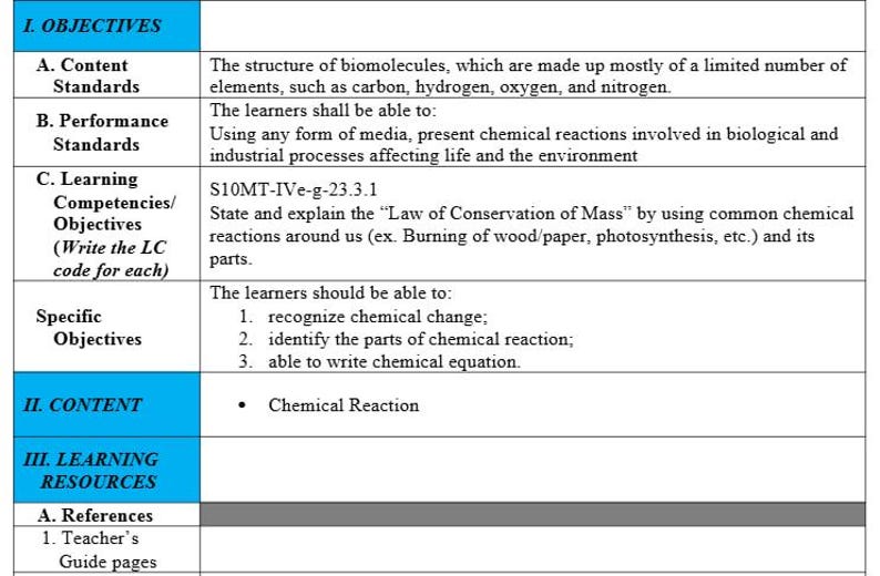 Lesson Plan in Science: Chemical Reactions - Etsy