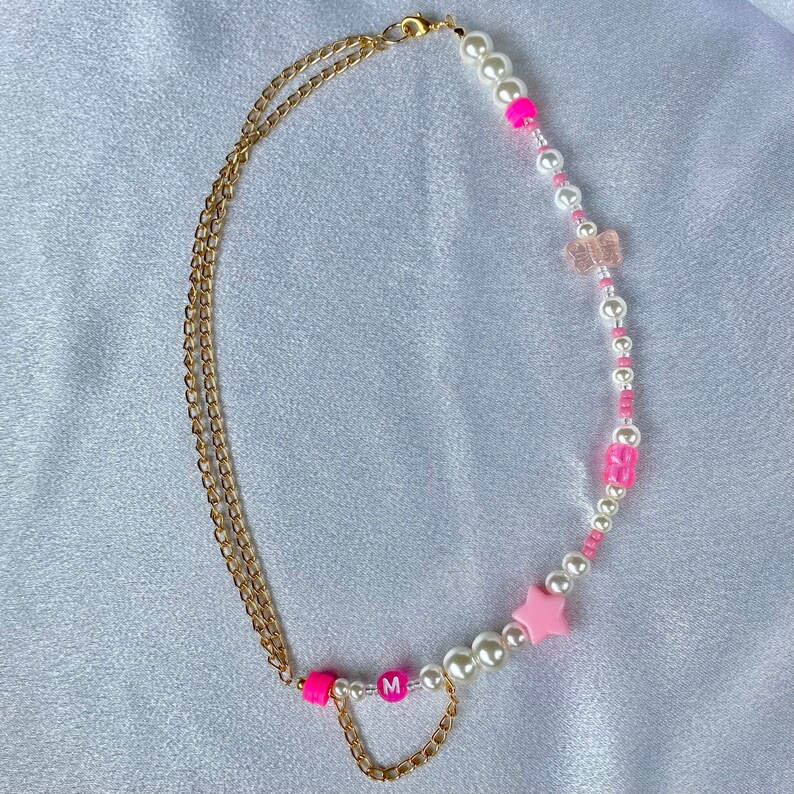 Personalized Bubble Gum Pink Chains Custom Beaded Necklace - Etsy