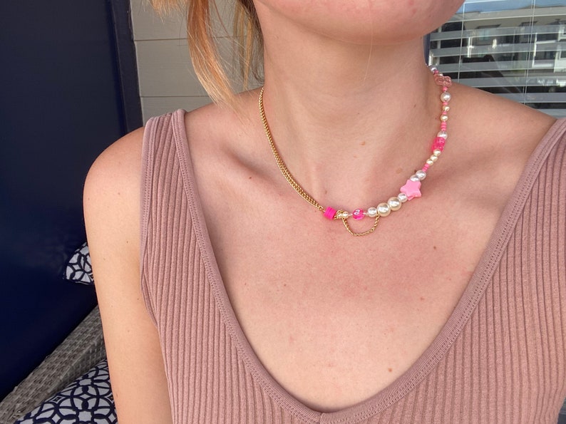 Personalized Bubble Gum Pink Chains Custom Beaded Necklace - Etsy