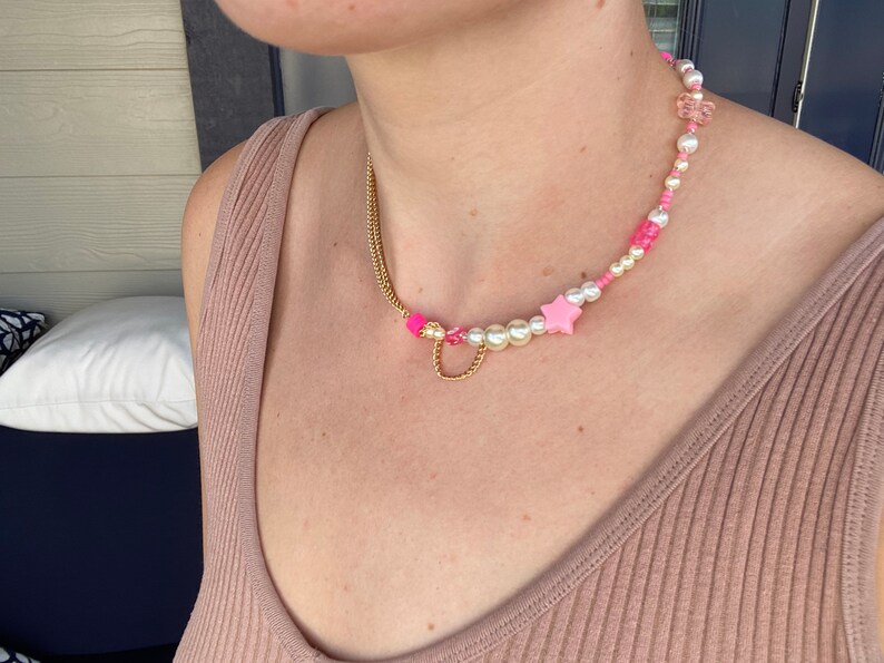 Personalized Bubble Gum Pink Chains Custom Beaded Necklace - Etsy