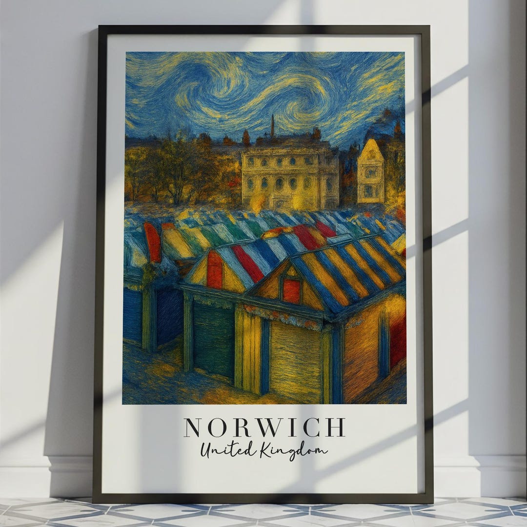 Norwich Travel Poster Van Gogh Style, Norwich United Kingdom Travel ...