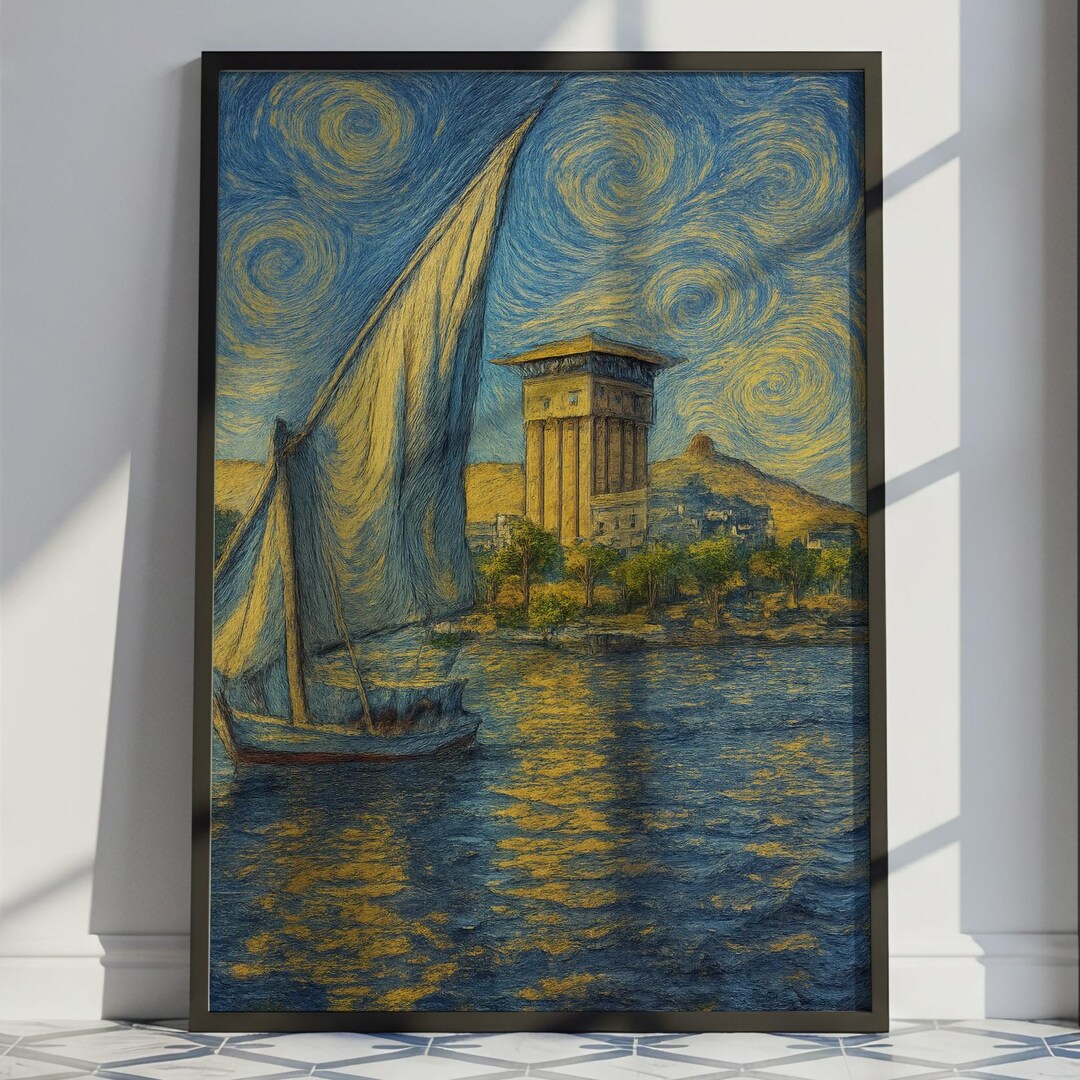 Aswan Digital Paint Poster - Aswan Egypt Van Gogh Style Wall Decor ...