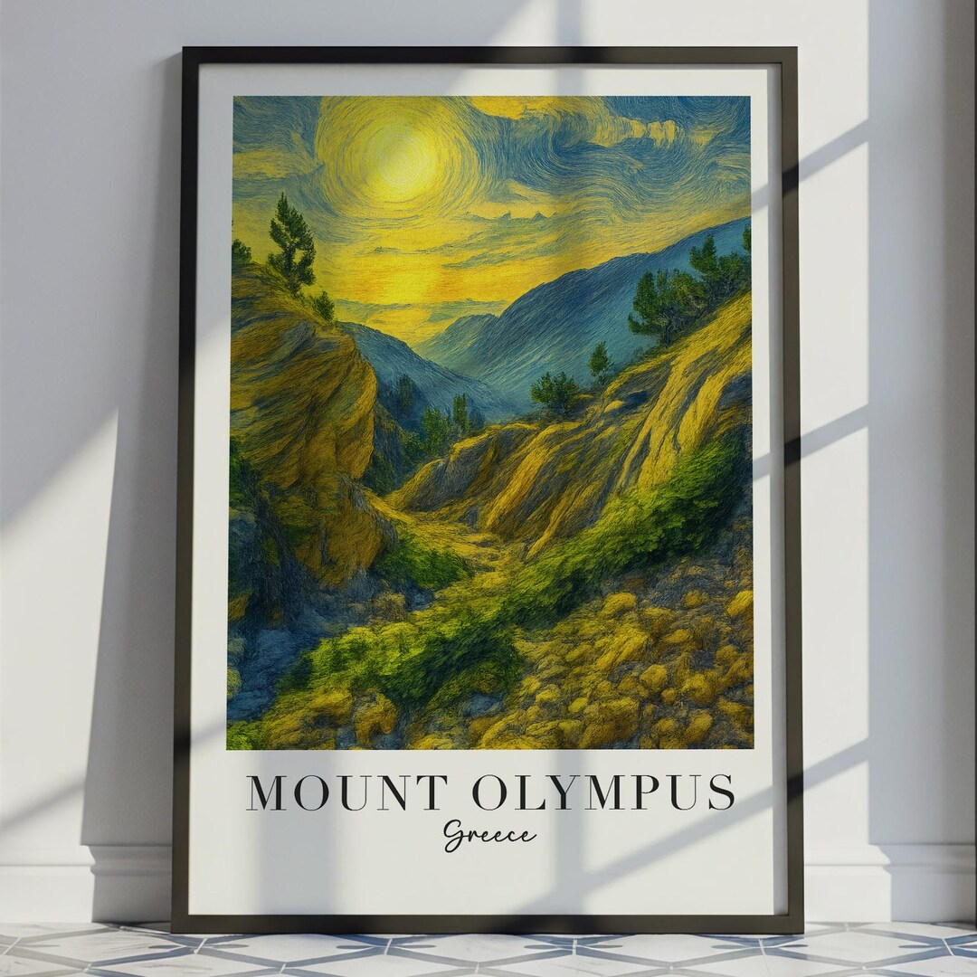 Mount Olympus Travel Poster Van Gogh Style, Mount Olympus Greece Travel ...