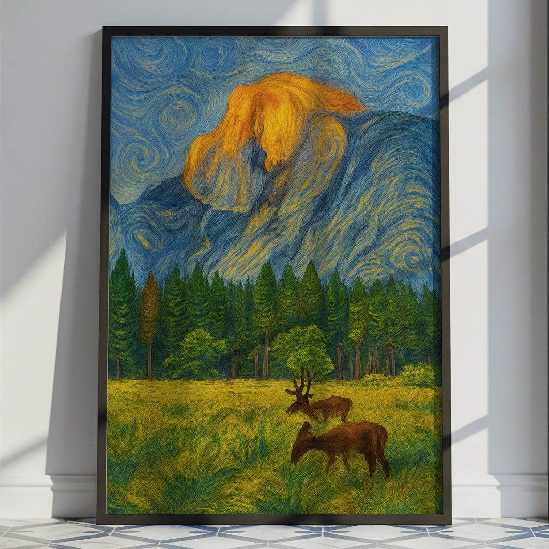 Half Dome Digital Paint Poster - Half Dome United States Van Gogh Style ...