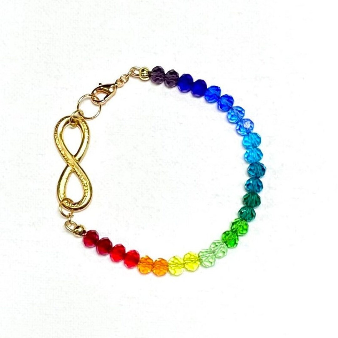 Autism Acceptance Bracelet; Gold Infinity Symbol and Rainbow Glass ...