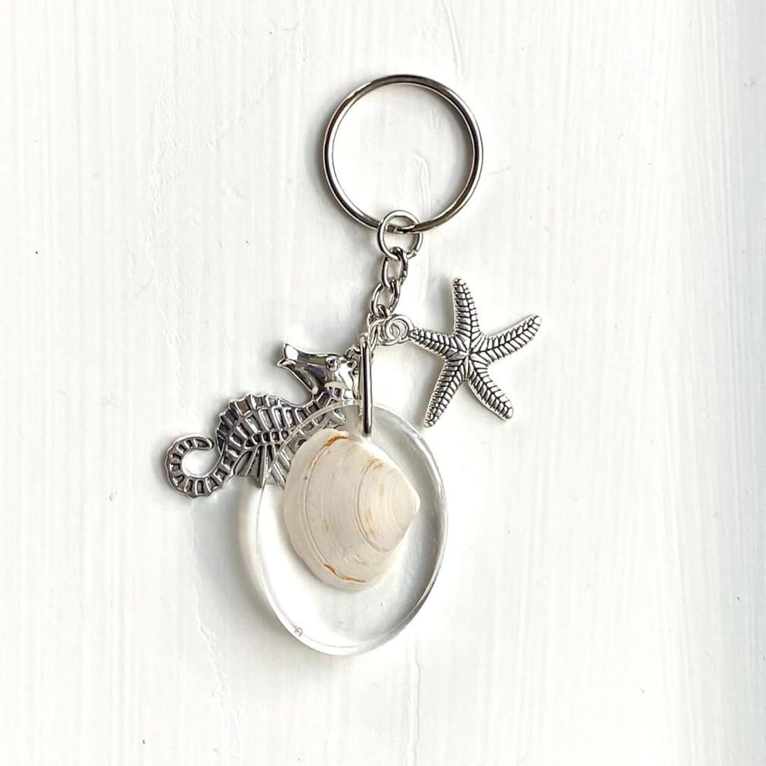 Seashell Key Chain; Real Seashell in Resin With Silver Tone Charms; - Etsy