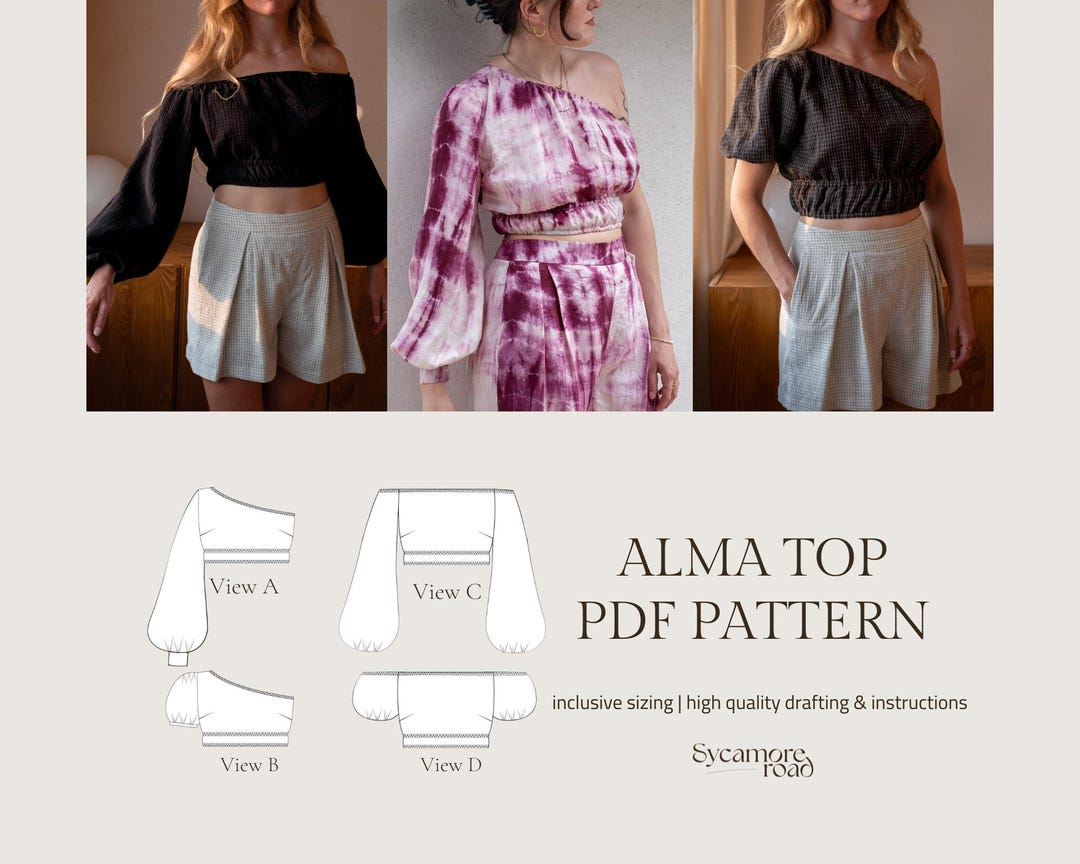 Alma Top | PDF Pattern | One Shoulder Top Pattern | off Shoulder Top ...