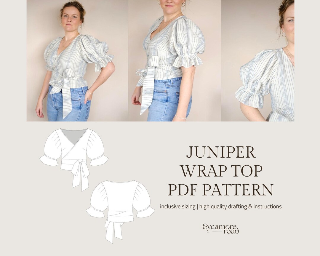 Juniper Wrap Top | Sewing Pattern | PDF Sewing Pattern | Pleated Sleeves Wrap Top - Etsy