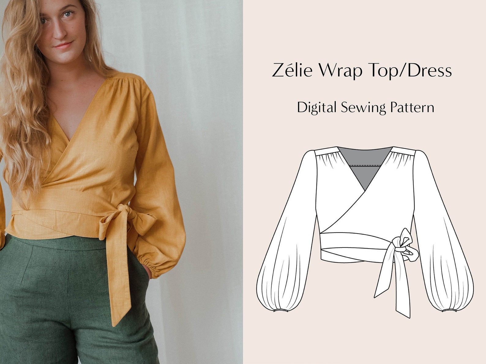 Zélie Wrap Top Pattern Wrap Dress Crop Top PDF Sewing | Etsy UK