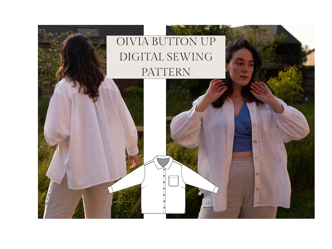 Olivia Button up Shirt PDF Sewing Pattern Camp Collar Women's Button up ...