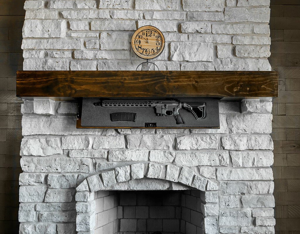 Fireplace Mantle Hidden Gun Storage Safe With Trap Door & RFID Lock ...