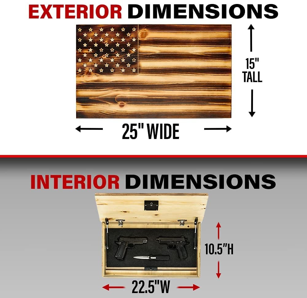 Rustic American Flag Hidden Gun Safe With Trap Door & RFID Lock - 25" X ...