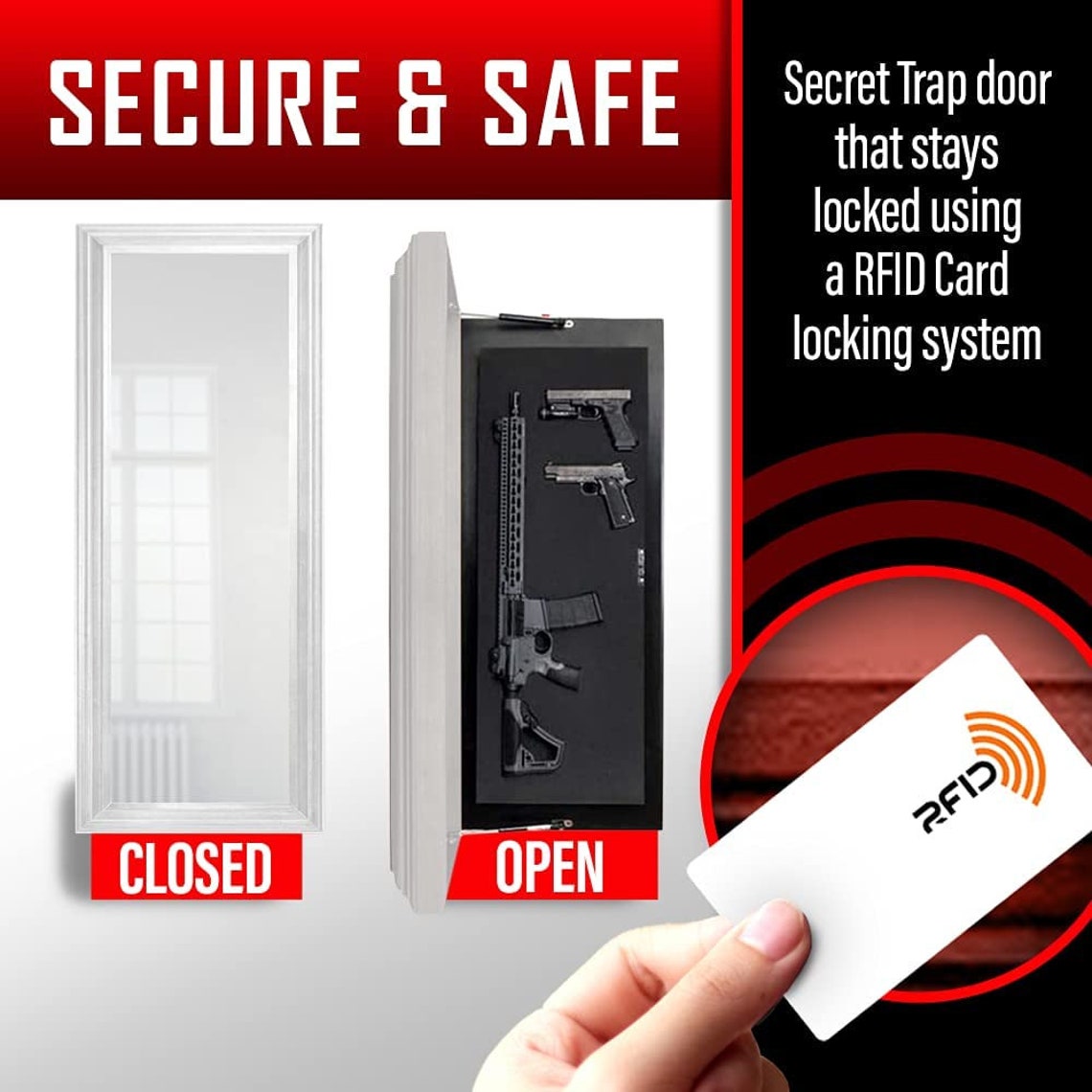 The Guardian MAX Tactical Mirror Hidden Gun Safe With Trap Door & RFID ...