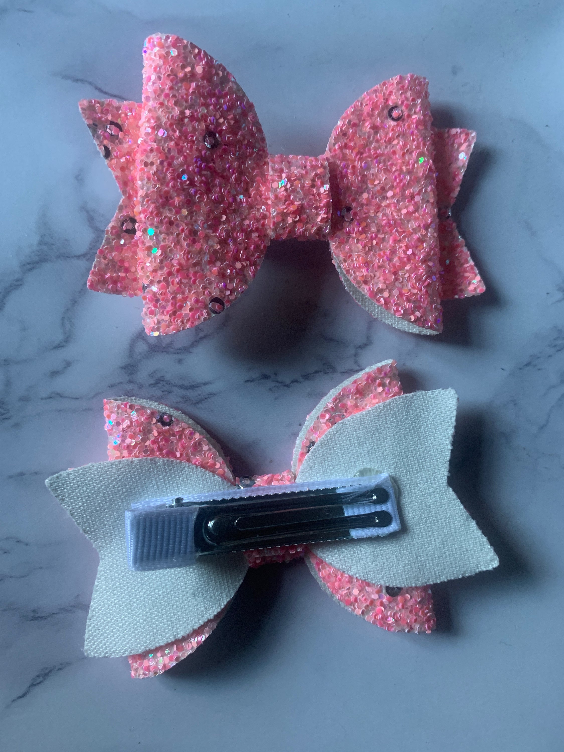 Pink Glitter Girls Mini Bow Set Cute Chunky Rainbow - Etsy