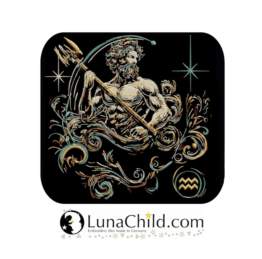 New, Elaborate Embroidery Design: Aquarius Zodiac Sign, Realistic ...