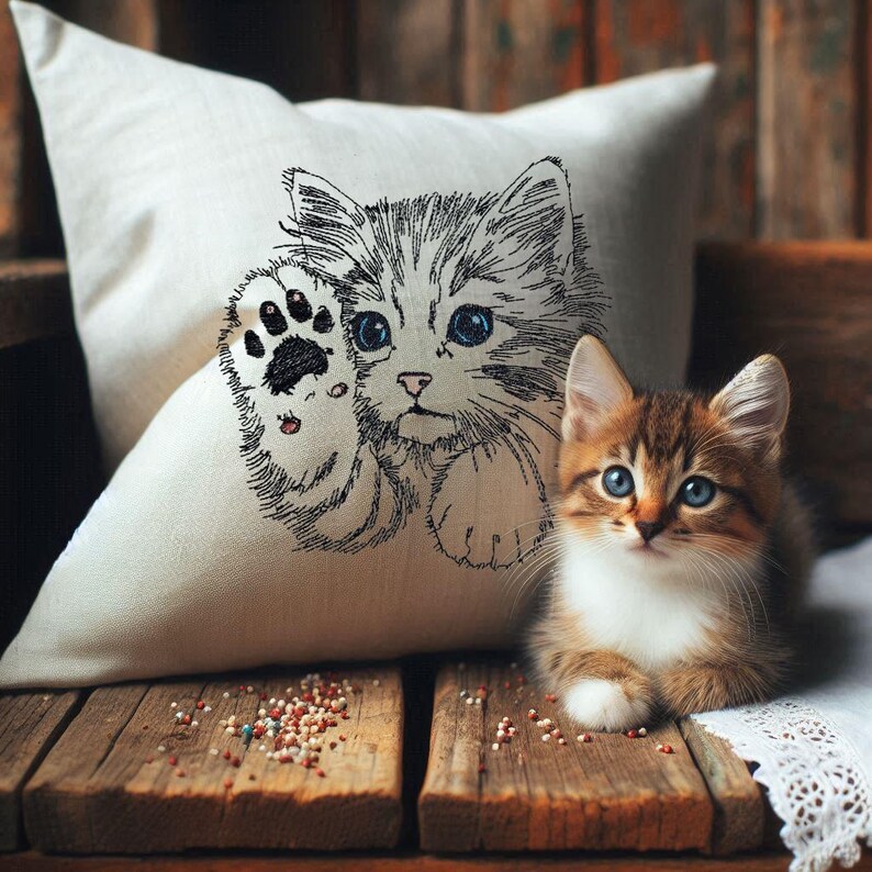 Embroidery Design Kitten "heidi" LIGHT – Cat Doodle Embroidery Design ...