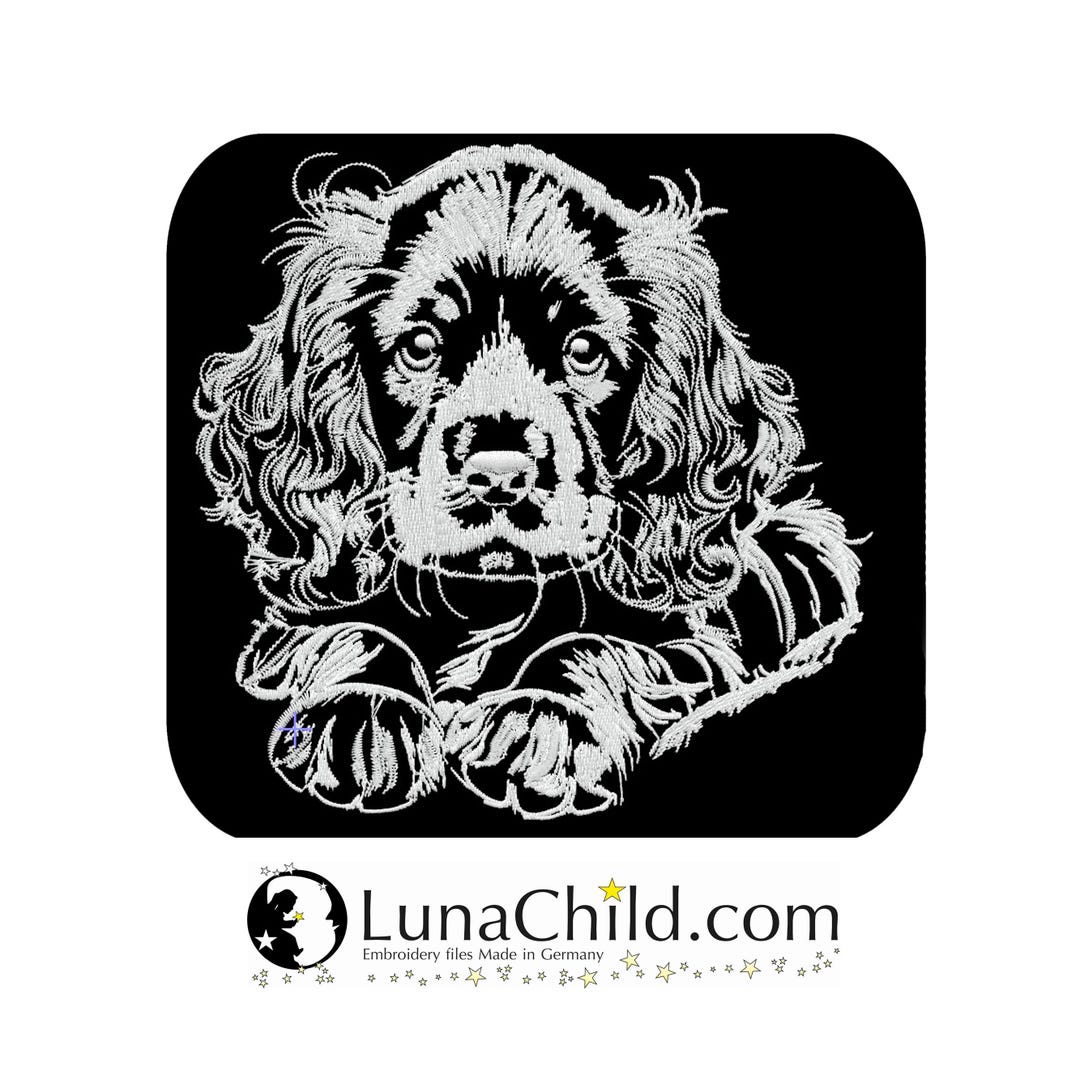 NEU Stickdatei Cocker Spaniel Welpe rilay Hund Realistisch Für Dunkle Stoffe Kommerzielle ...