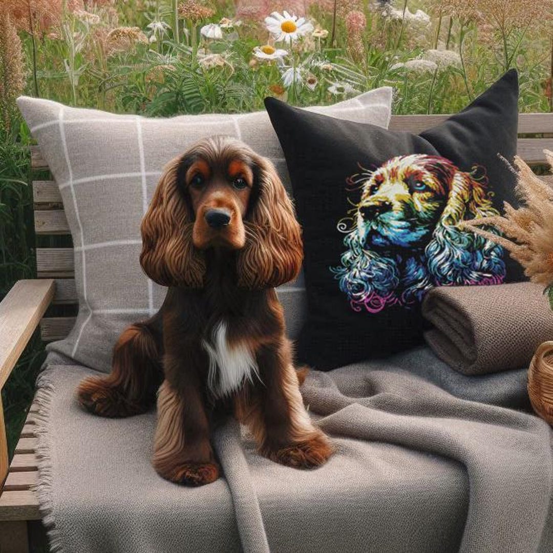 NEU AUFWENDIGE Stickdatei Cocker Spaniel "moreno" Hund in Regenbogen Farben Bunt Realistisch ...