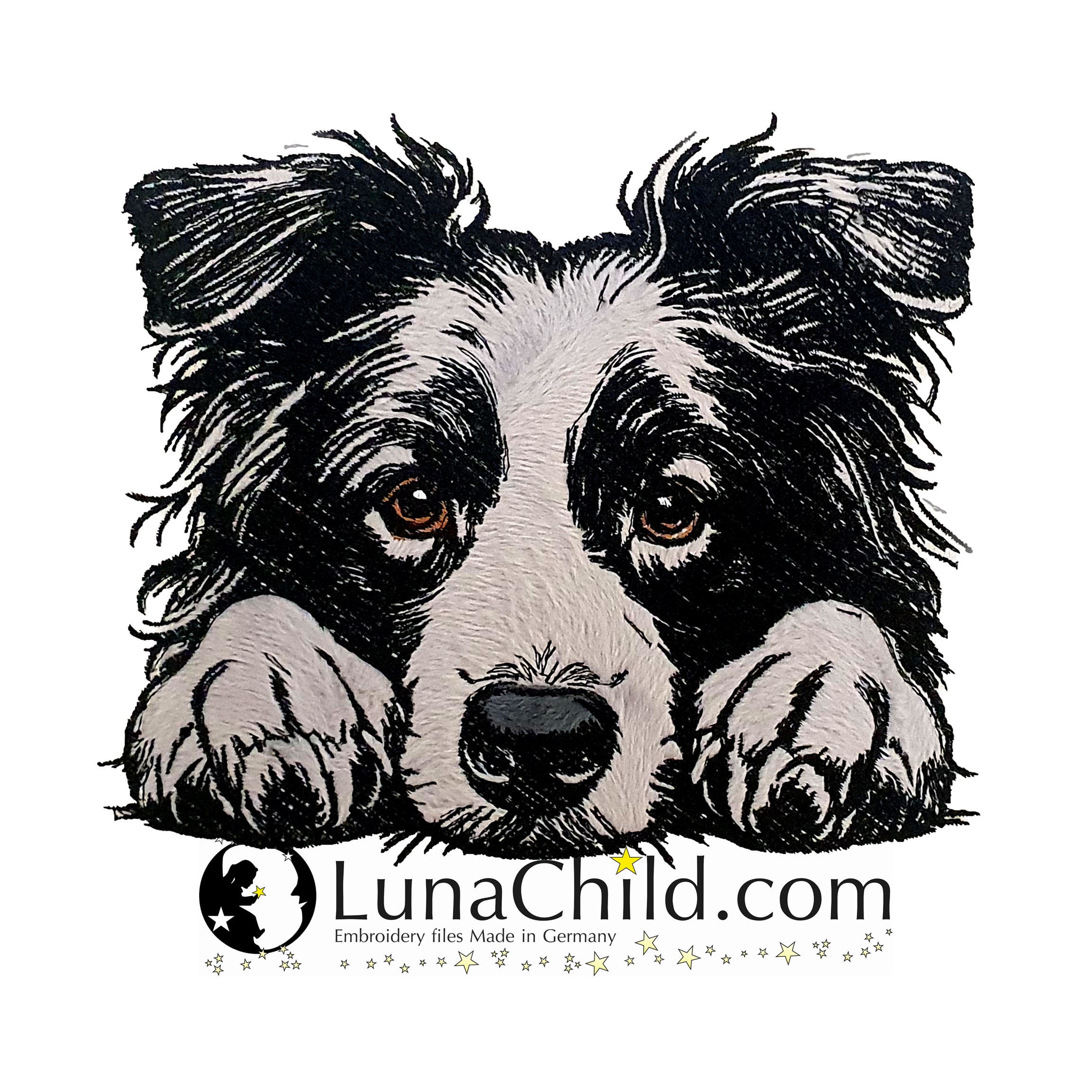Stickdatei Applikation Border Collie Vera kommerzielle Nutzung LunaChild Hund Apli