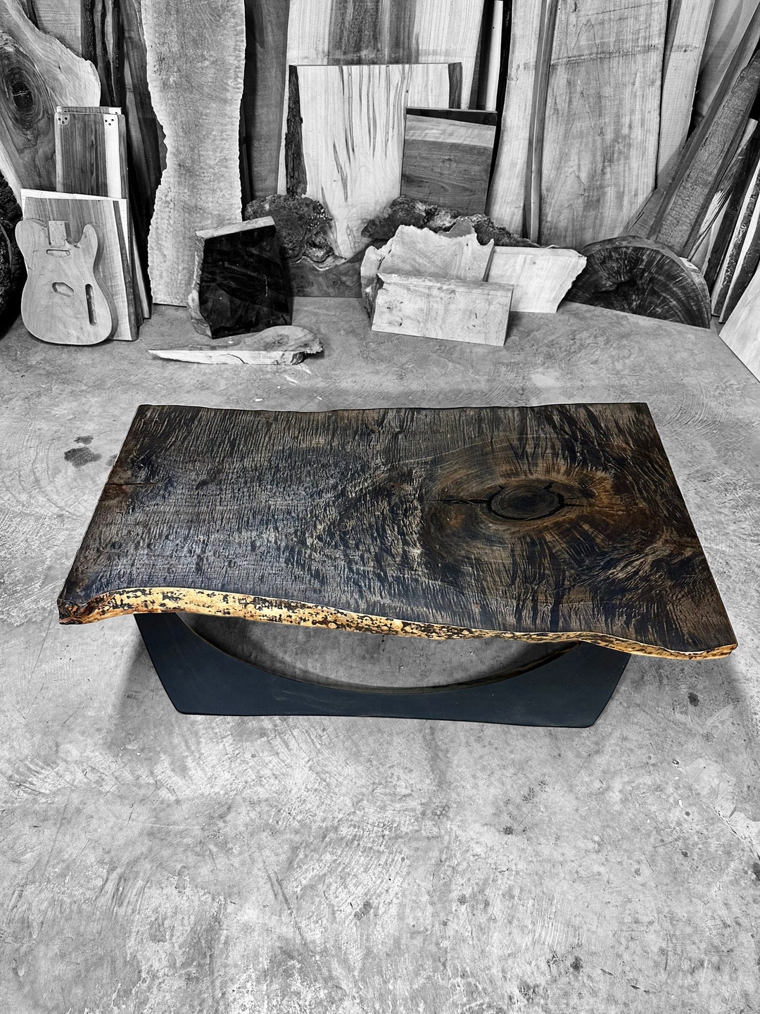 Custom Black Live Edge Coffee Table - Handmade Natural Wood Furniture ...
