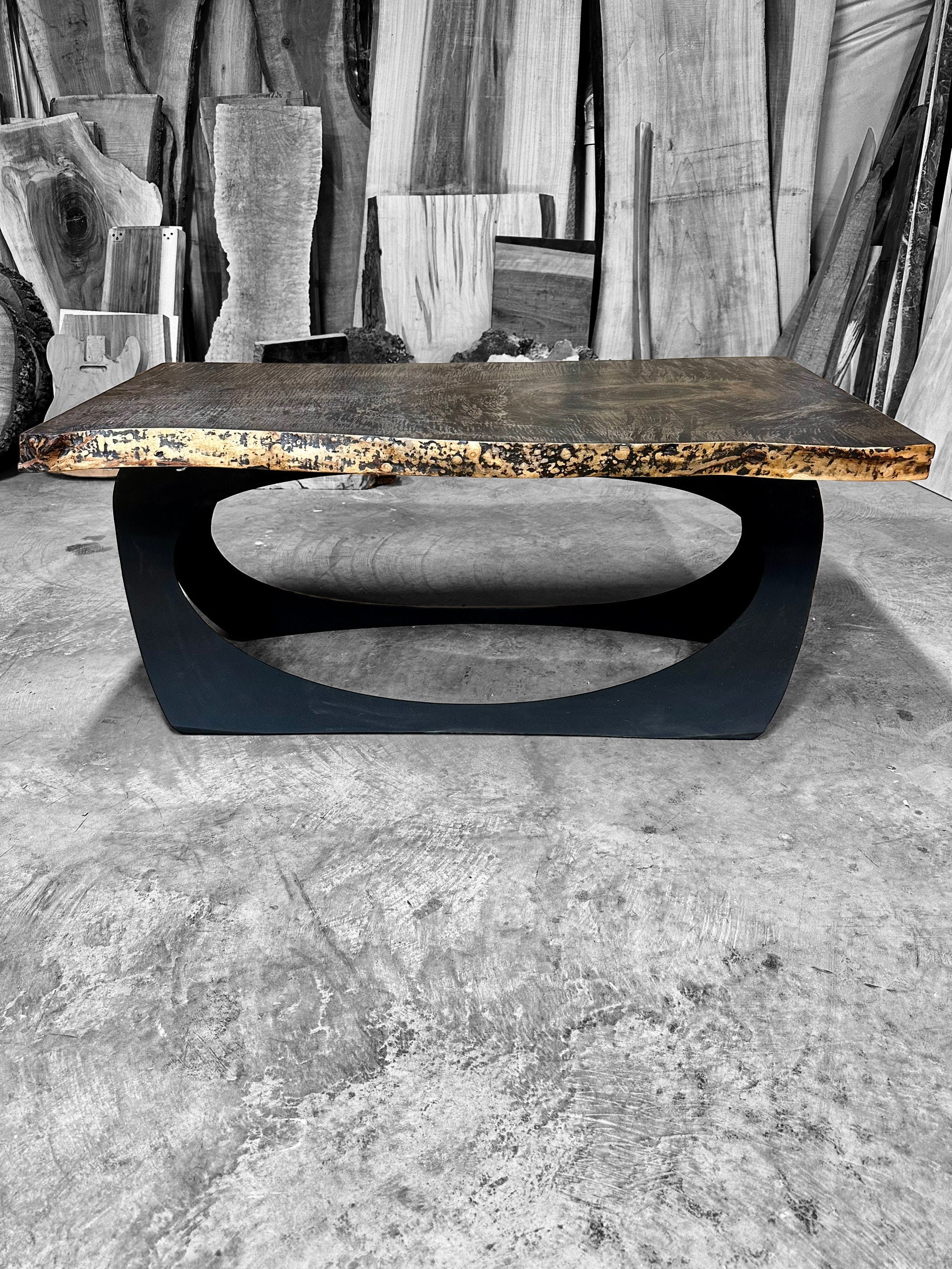 Custom Black Live Edge Coffee Table - Handmade Natural Wood Furniture ...