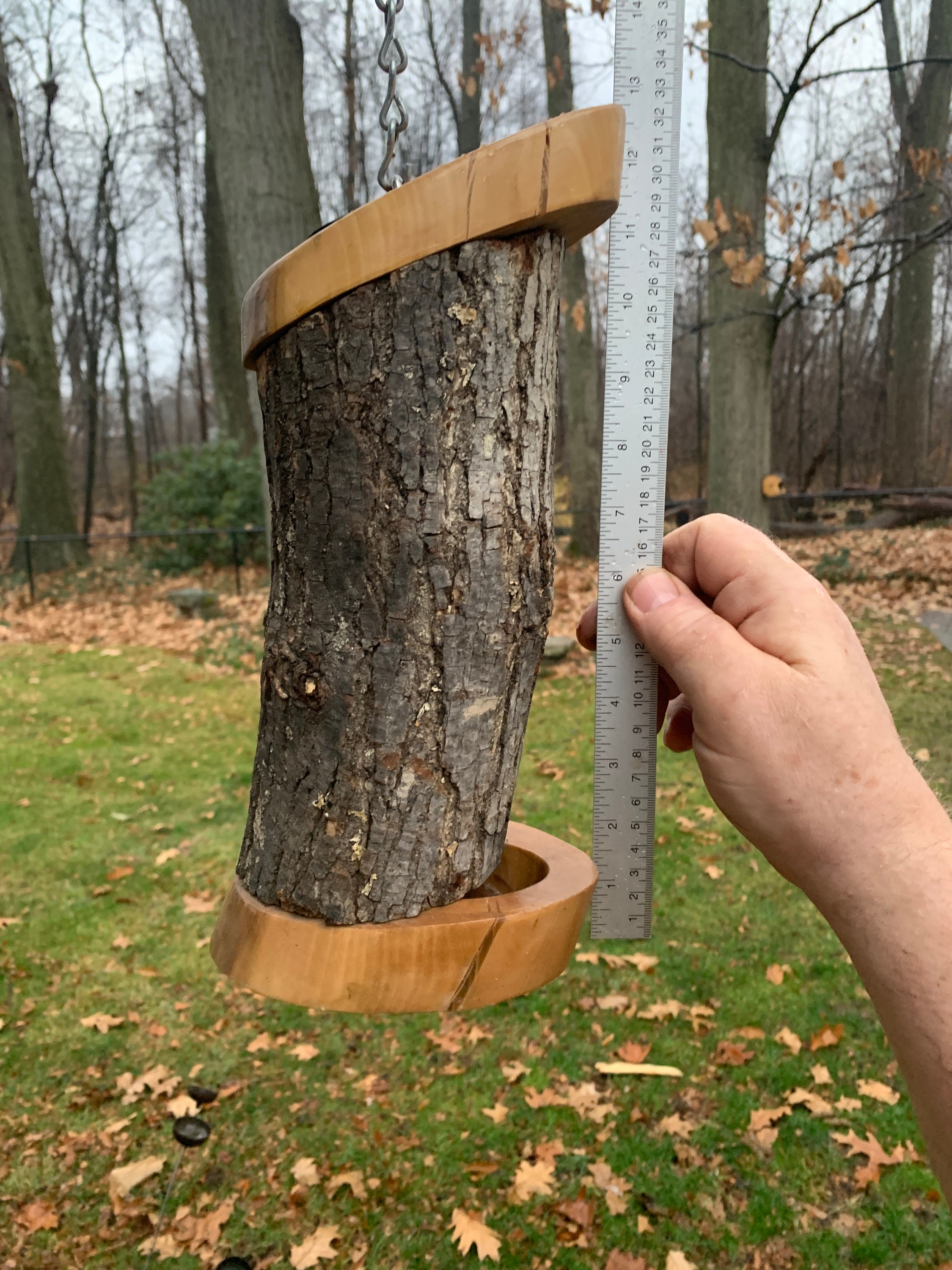 Varnished Log Bird Feeder: Natural Wood, Stainless Steel Hook - Etsy