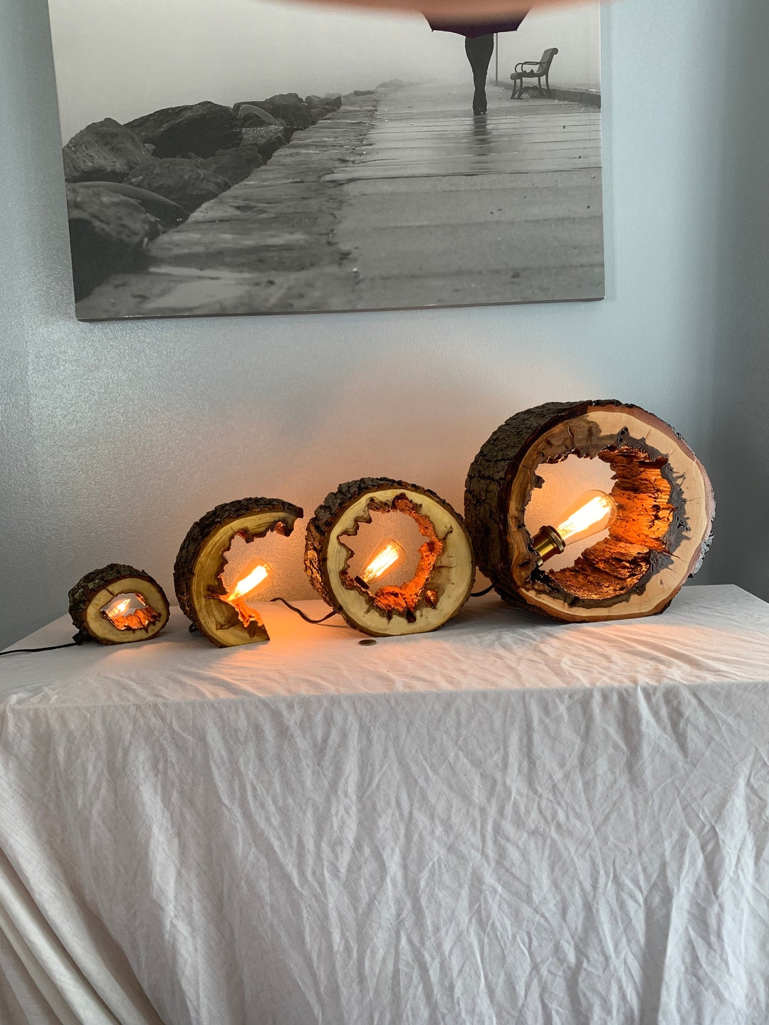 Hollow Log Edison Bulb Lamp: Decorative Wood Light Sculpture With ...